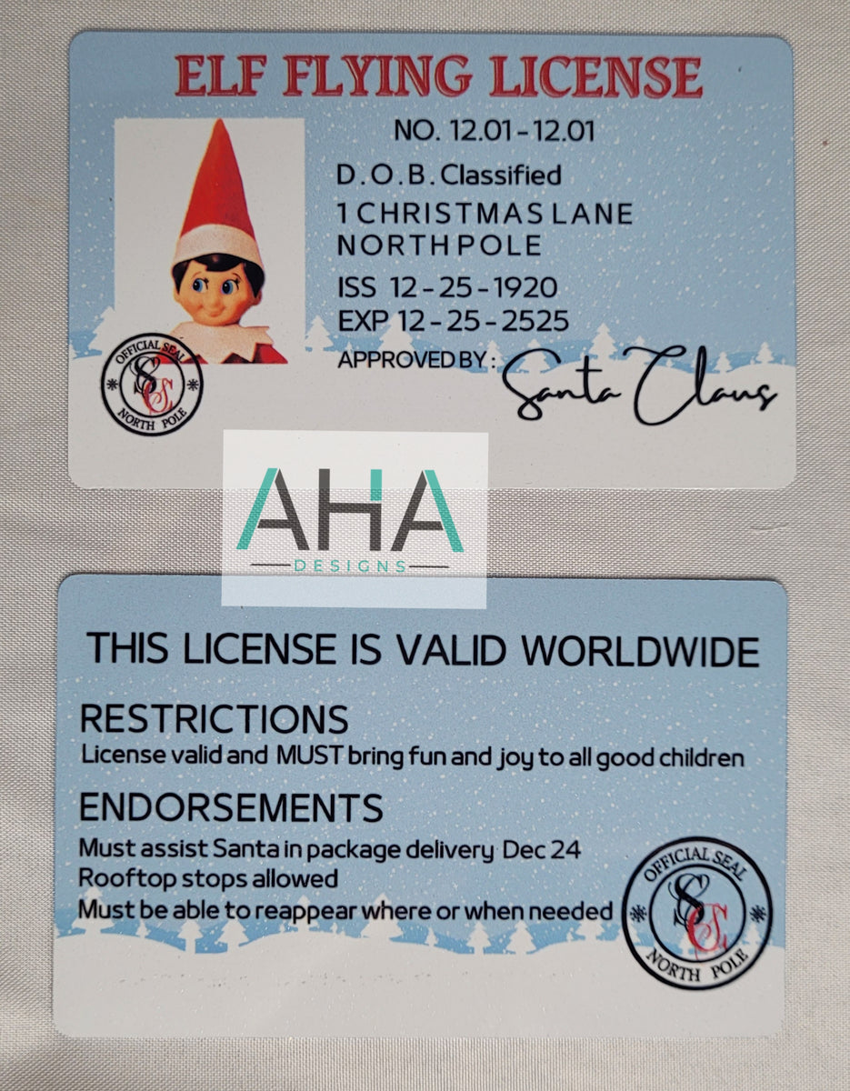 Elf Flying License – AHA Designs LLC